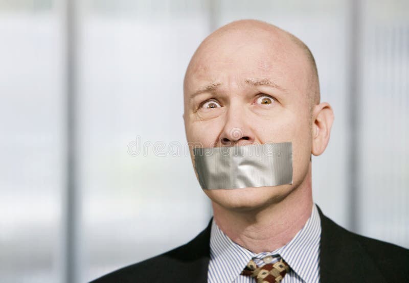 Worried Businessman Muzzled with Duct Tape Stock Photo - Image of ...