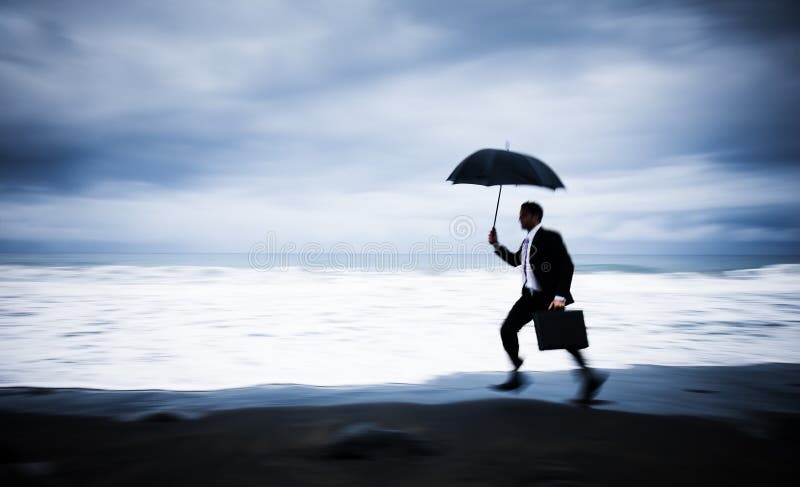 Worried Businessman Running by the Beach Stock Photo - Image of ...