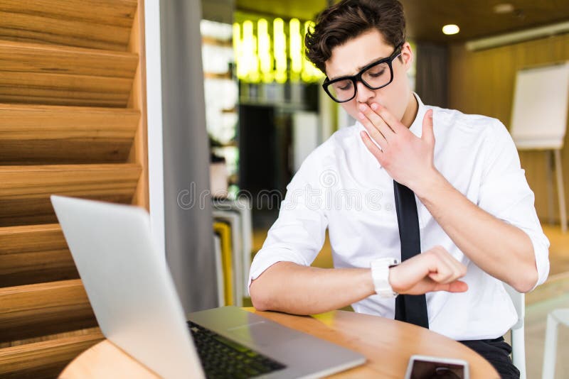 Worried Businessman Running Out of Time Watching the Clock at Office ...