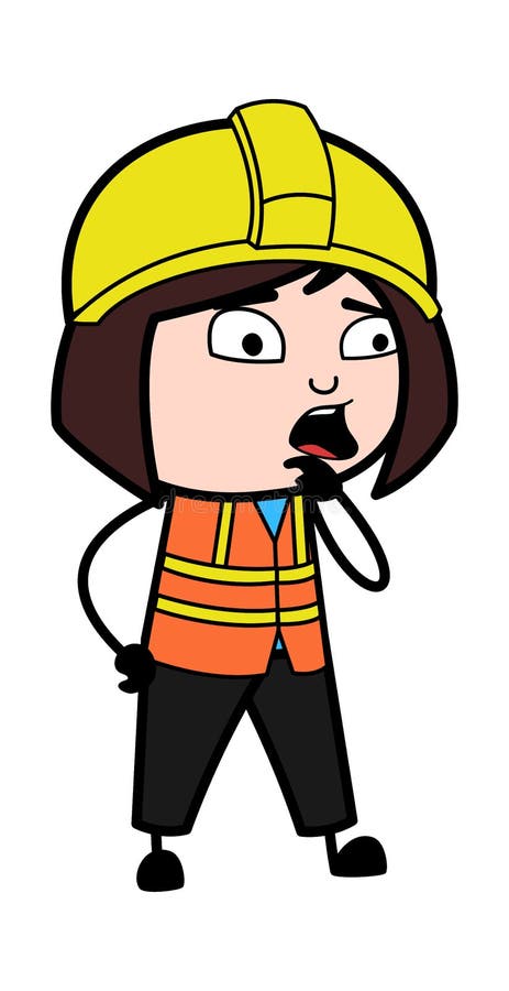 Worried Cartoon Lady Engineer Thinking Stock Illustration ...