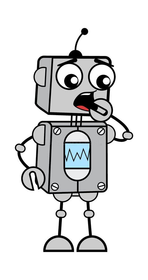 Worried Cartoon Robot Thinking Stock Illustration - Illustration of ...