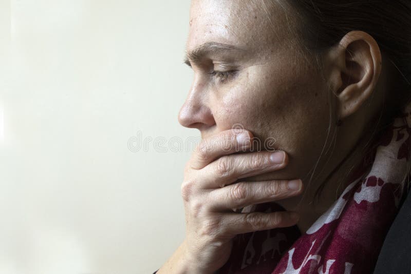 Worried Touches Face with Expression of Deep Worry Stock Image - Image ...