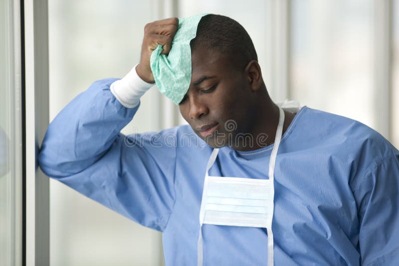 Tired Exhausted Woman African Nurse Wear Face Mask Gloves Sit on ...