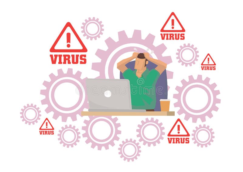 Worried Man Worried with Computer Virus Stock Vector - Illustration of ...