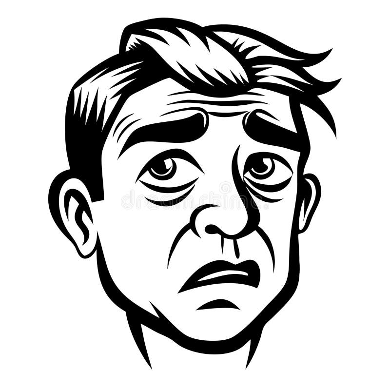 Worried Man Face Vector Illustration for Graphic Design and Tattoo Art ...