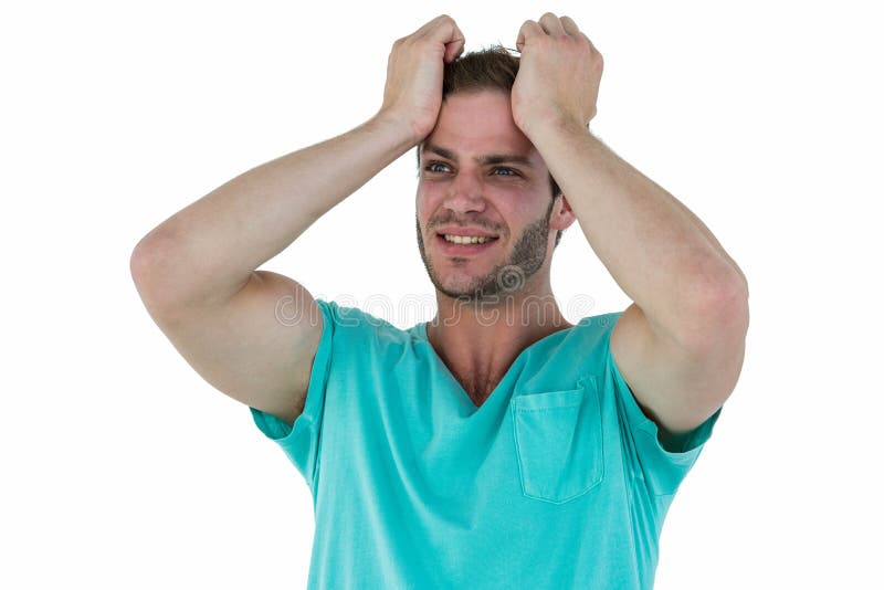 Worried Man with Head in Hands Stock Image - Image of apprehensive ...