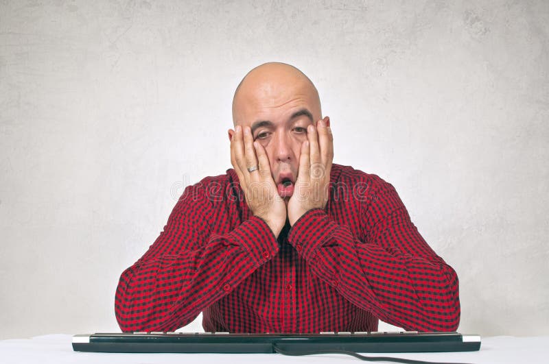 Worried Man at Office Table Stock Image - Image of worry, computer ...