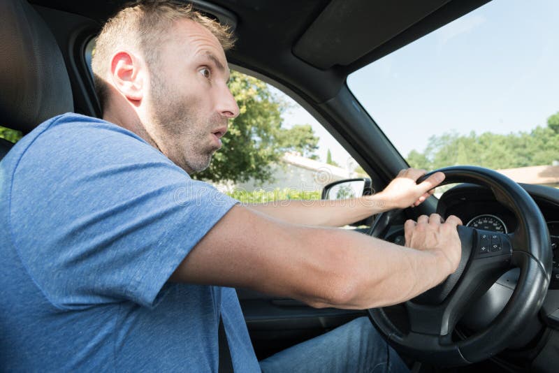 Worried Man Using Horn in Car Stock Image - Image of crash, swearing ...