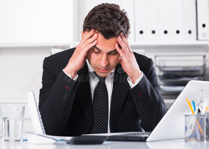 Worried Manager Working in Office Stock Image - Image of depressing ...