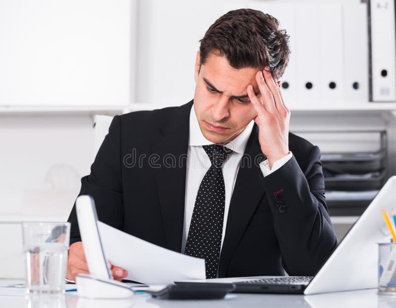 Worried Manager Working in Office Stock Photo - Image of problems ...