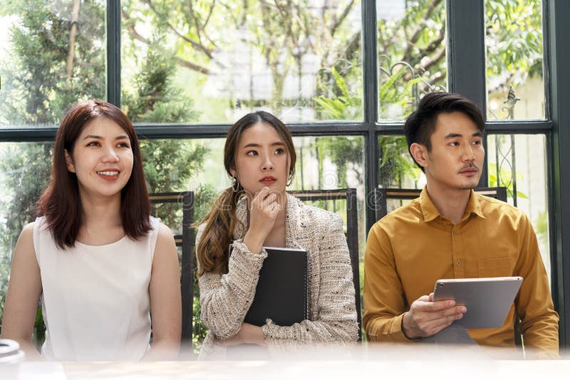 Three Candidates Getting Nervous Waiting for Interview Stock Photo ...