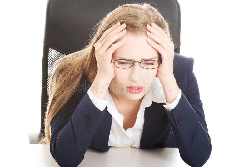 Worried, Sad Business Woman Sitting by the Table. Stock Image - Image ... Worried, Sad Business Woman Sitting by the Table. Stock Image - Image ...