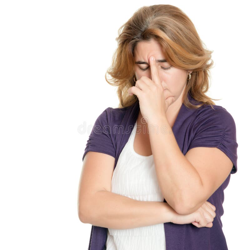 Worried and Sad Woman Isolated on White Stock Photo - Image of ...