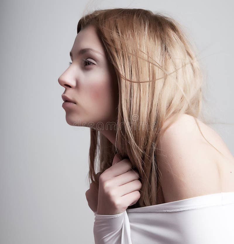 Worried Sleepy Partially Dressed Girl in White Stock Photo - Image of ...