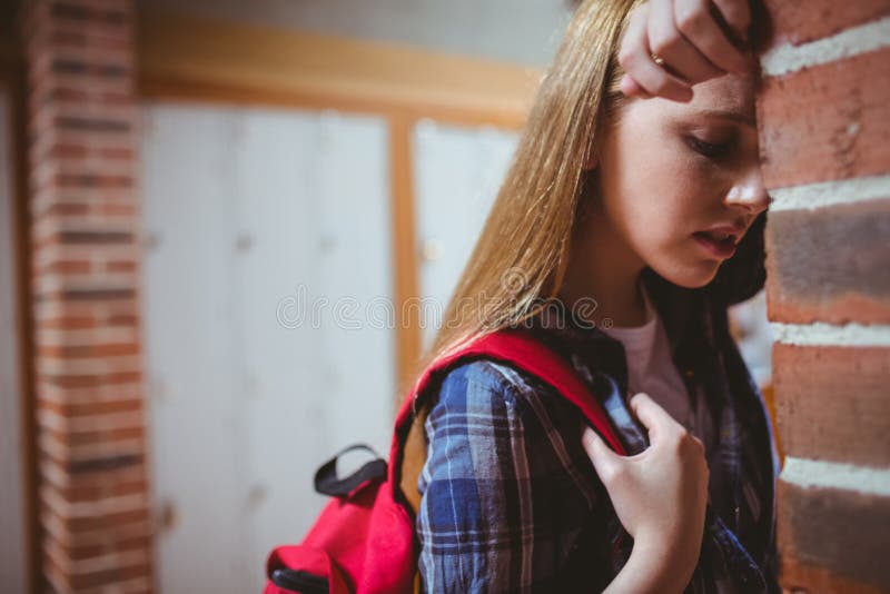 Worried Student Leaning Against the Wall Stock Image - Image of fearful ...