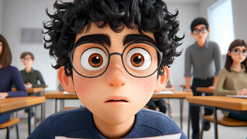 Worried Student Looking Up during Exam in Classroom Stock Footage ...