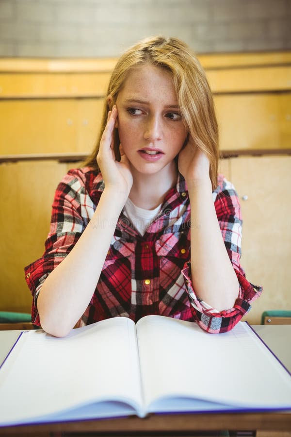 Worried Student Studying on Notebook Stock Photo - Image of confusion ...