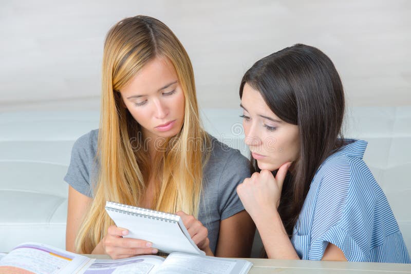 Worried Student Trying To Memorize Lesson with Friend Stock Photo ...