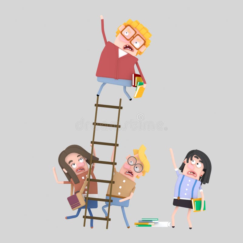 Worried Students on a Ladder Stock Illustration - Illustration of ...