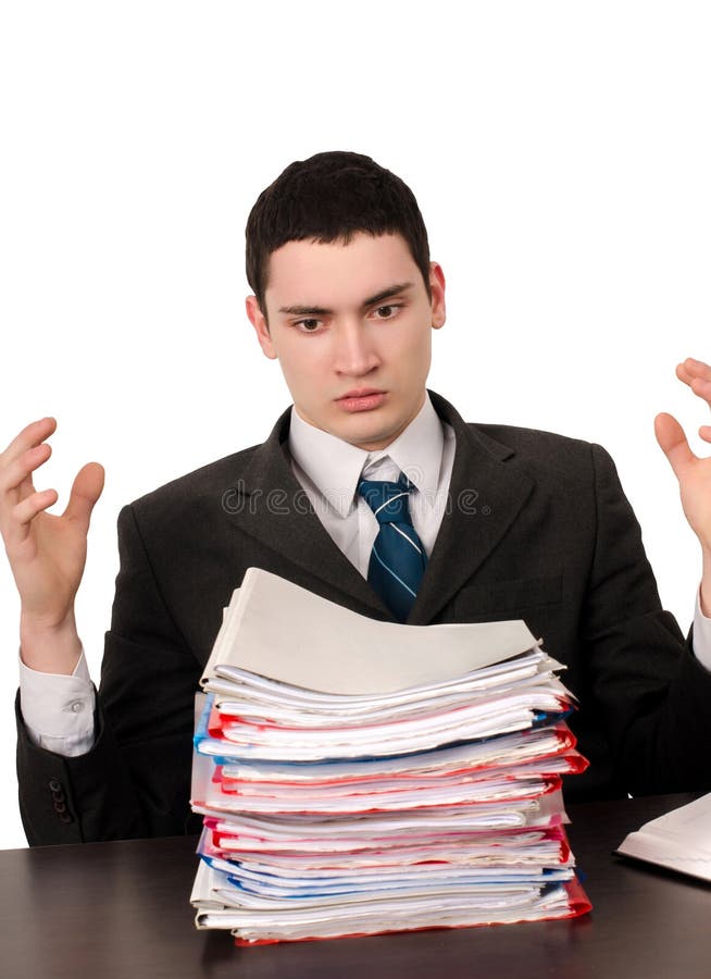 Desperate Business Man with a Lot of Work. Stock Image - Image of angry ...