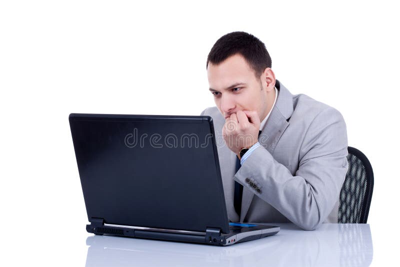 Worried Young Business Man Technical Problem at Computer Stock Image ...