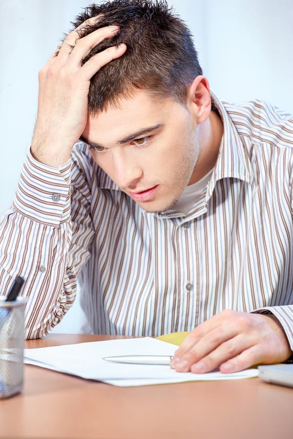Worried Young Business Man Technical Problem at Computer Stock Image ...