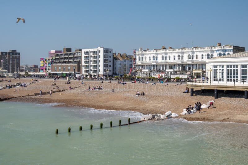 Worthing West Sussexuk April 20 View Of Worthing Beach In Editorial Photo Image Of