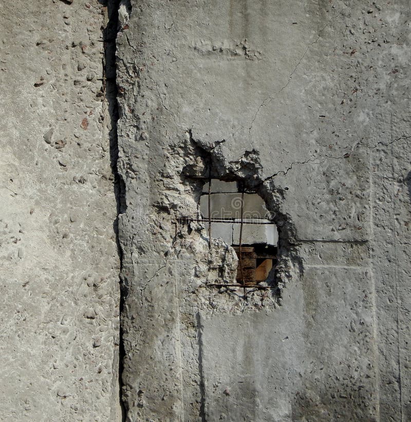 Wound in Concrete Wall after Artillery Fire Stock Image - Image of ...