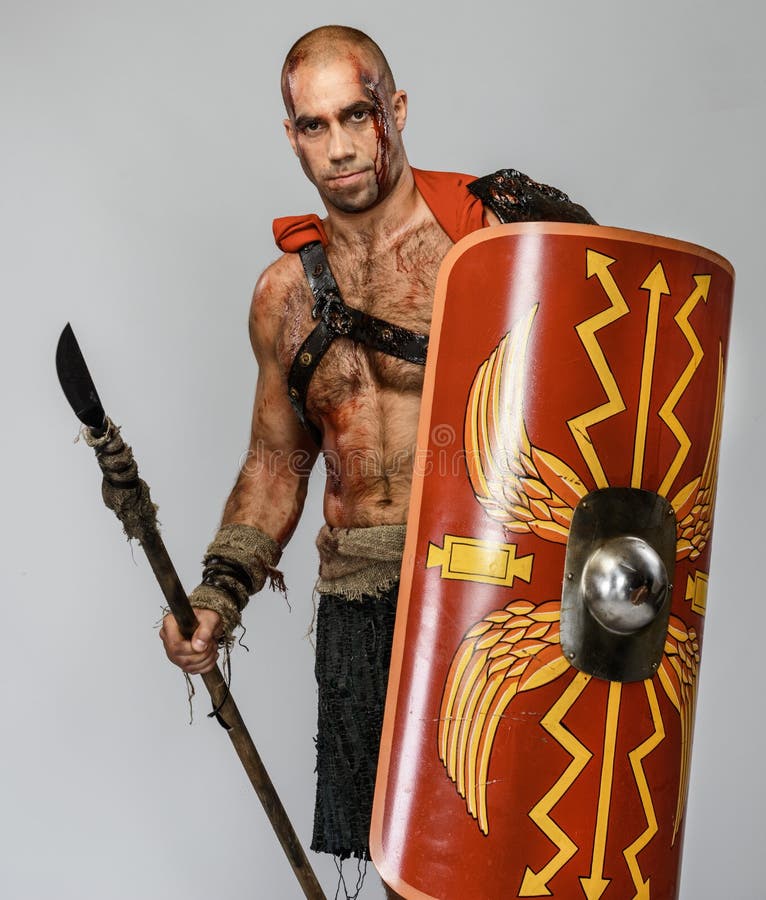 Wounded Gladiator with Spear Stock Photo - Image of costume, courage ...