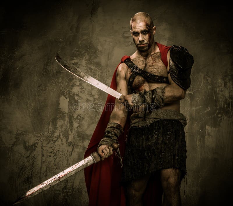 Wounded Gladiator with Sword Stock Photo - Image of bloody, armour ...
