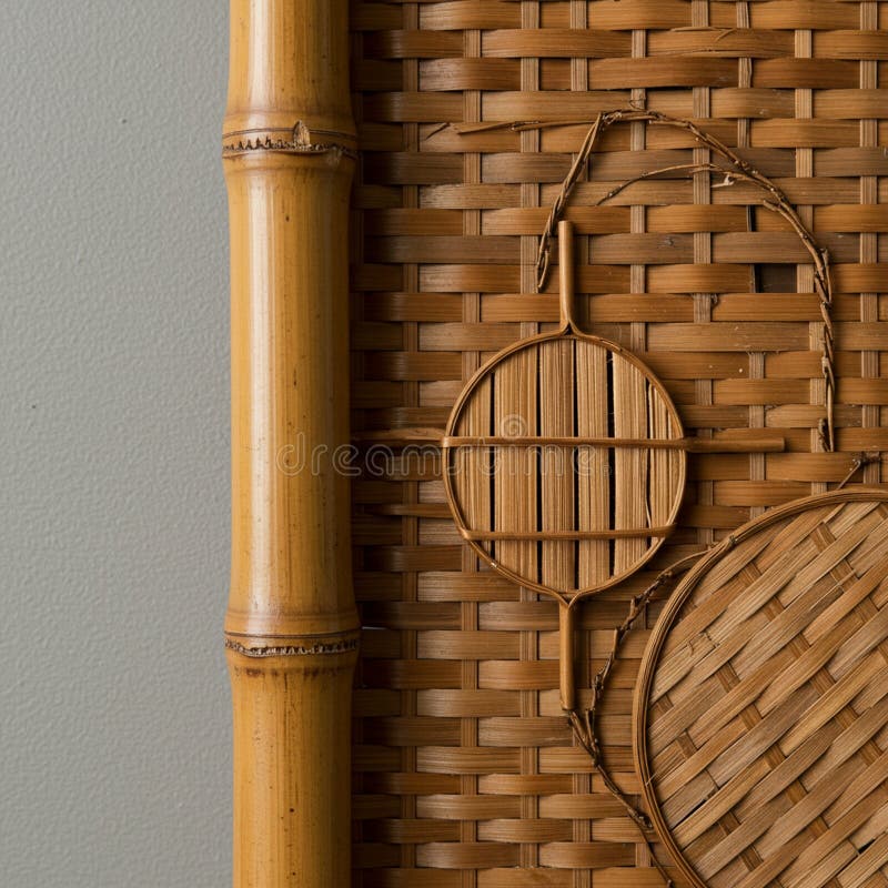 Woven Bamboo Mat with a Detailed Pattern, Featuring Intersecting ...