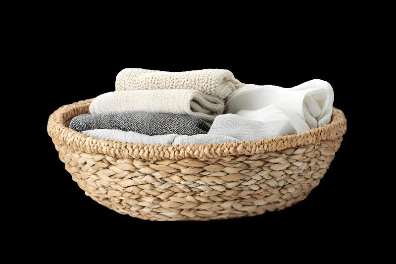 Woven Basket with Assorted Cotton Towels in Neutral Colors Stock Image ...
