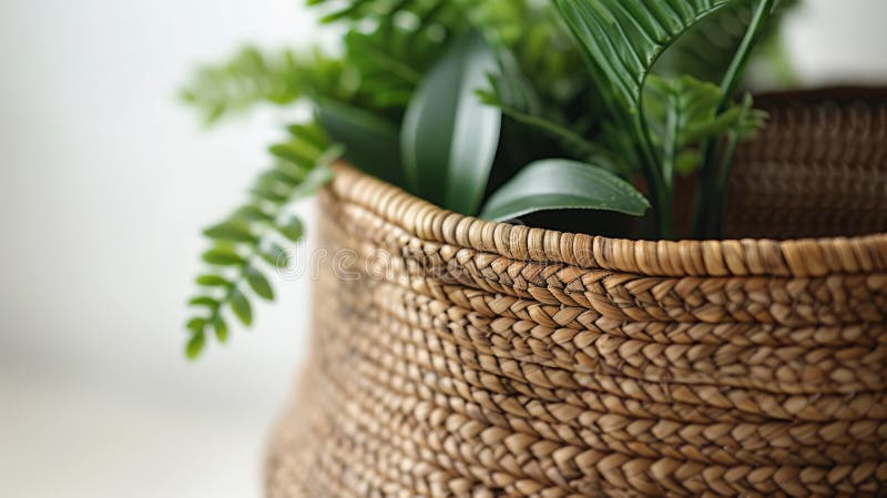 A Woven Basket Filled with Various Indoor Plants and Greenery. Stock ...