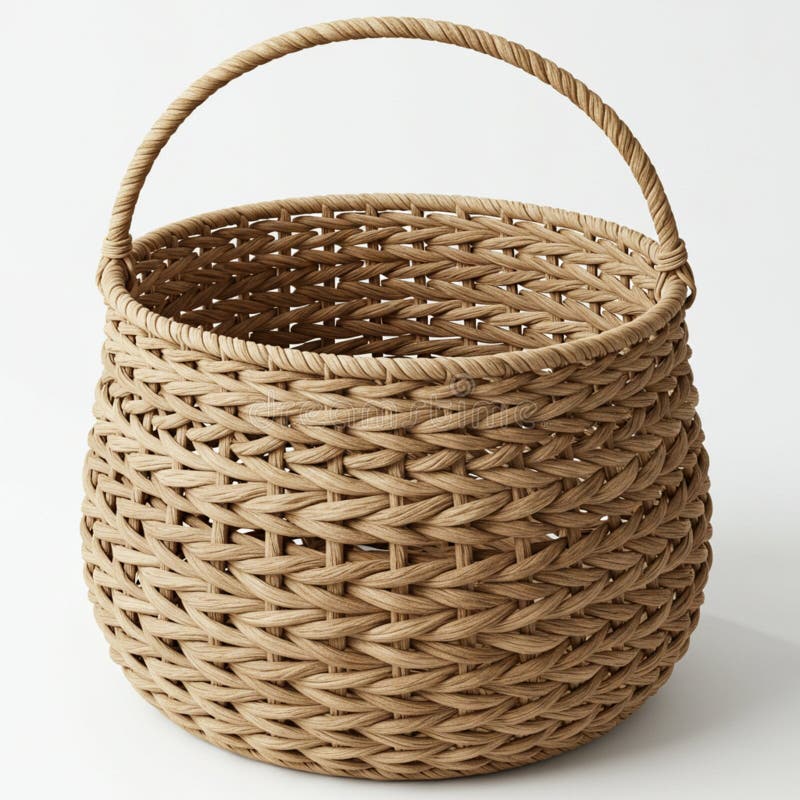 A Woven Basket with a Smooth, Rounded Structure and Integrated Handle ...