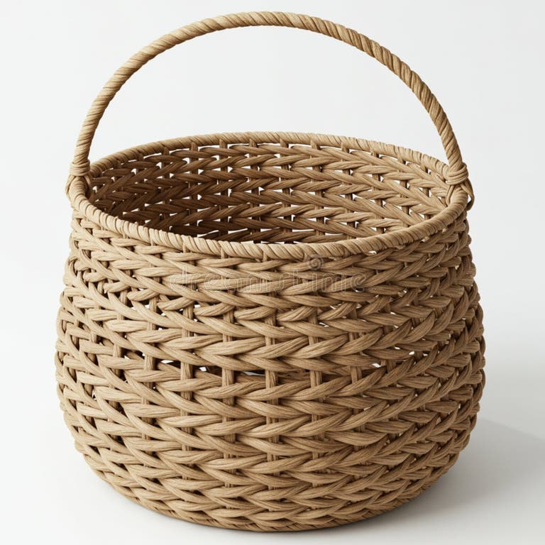 A Woven Basket with a Smooth, Rounded Structure and Integrated Handle ...