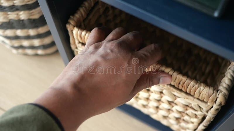 Storage Solution with Woven Baskets in a Modern Home Setting Stock ...