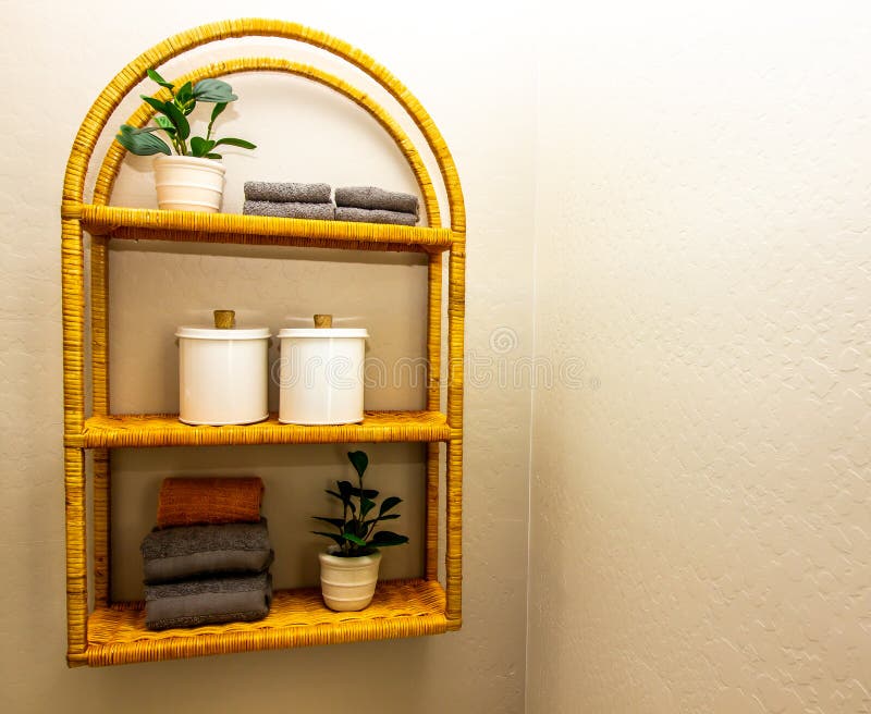 Woven Bathroom Basket Organizer Stock Image - Image of tops, hanging ...