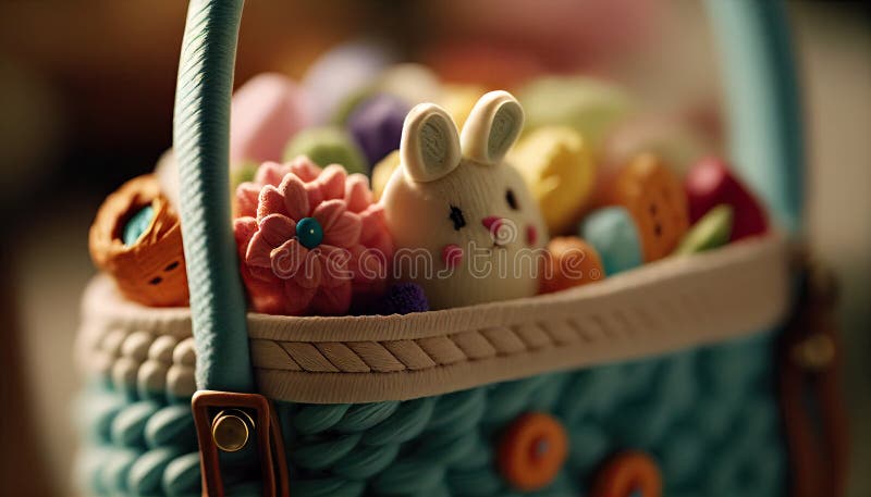 Woven Easter Basket with Eggs and Knit Stuffed Easter Bunny. Adorable ...