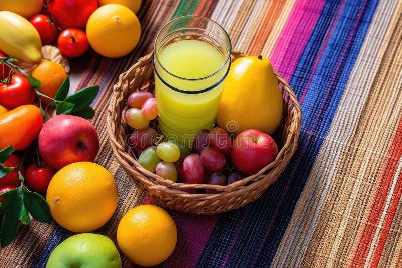 Woven Mat with Unity Cup and Colorful Fruit Stock Photo - Image of ...