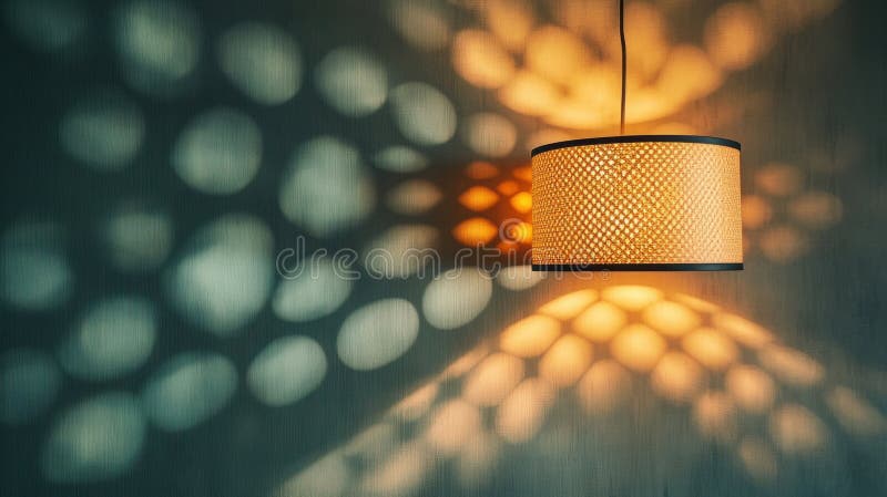 Woven Pendant Lamp Casting Warm Shadows on Textured Wall AI-generated ...