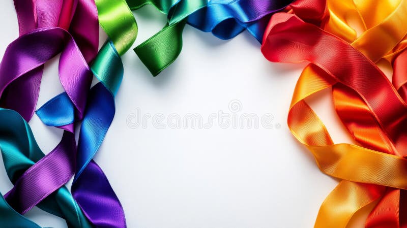 Woven Rainbow Ribbons in a Spectrum of Colors on White Background with ...