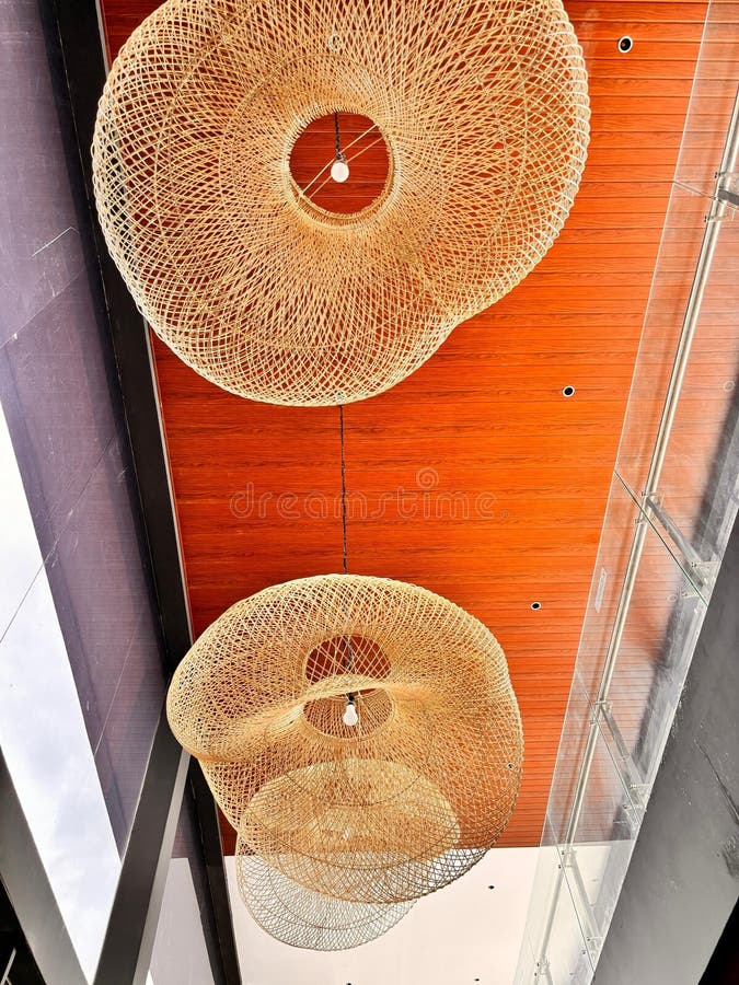 Woven Rattan Ceiling Light Fixture Modern Rustic Style Stock Photo ...