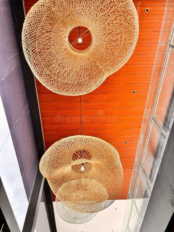 Woven Rattan Ceiling Light Fixture Modern Rustic Style Stock Photo ...