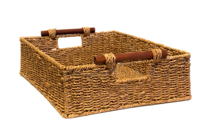 Woven Rope Basket with Handles Three Quarter View Stock Image - Image ...