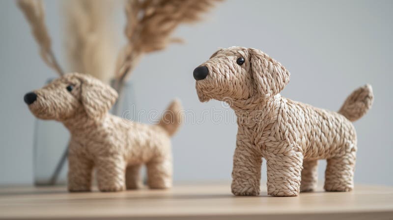 Woven Straw Dog Figurines in Minimalist Home Decor Stock Photo - Image ...