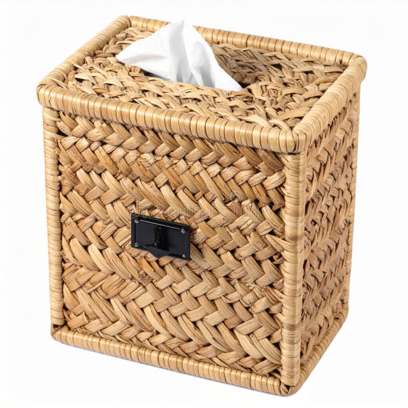 Woven Straw Tissue Box Cover with Rectangular Form on a White Surface ...