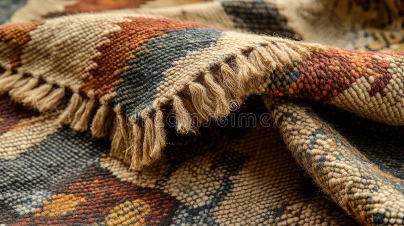 Woven Textile Detail Showing Texture and Fringe Stock Illustration ...