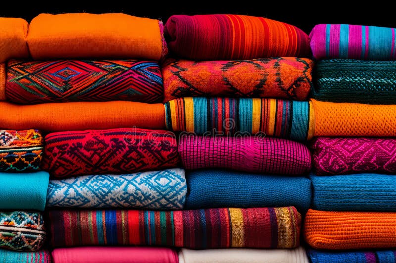 Woven Textiles Showcasing Intricate Patterns and Designs Illustration ...