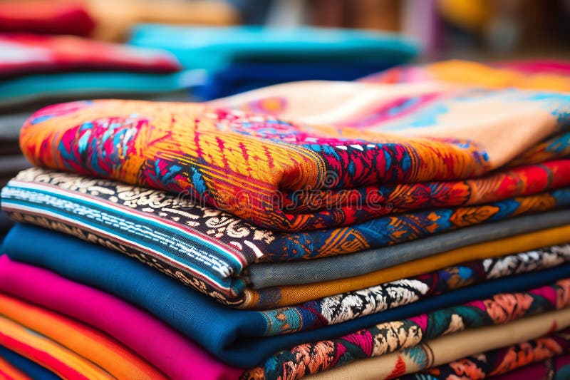 Woven Textiles Showcasing Intricate Patterns and Designs Illustration ...