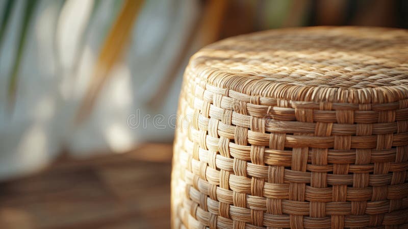 Woven Wicker Stool in Natural Light Setting. Stock Photo - Image of ...